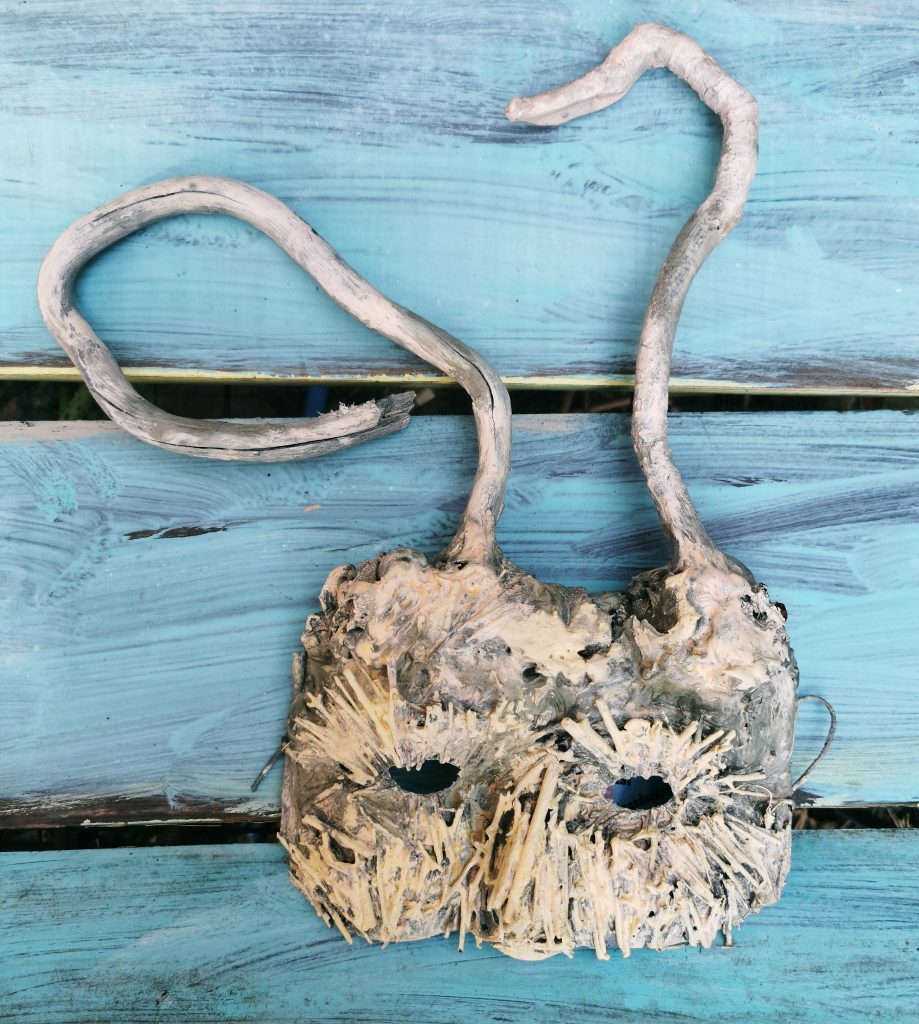 15. Horned Straw Face Forest Spirit, one of the kind mask by Linandara ...