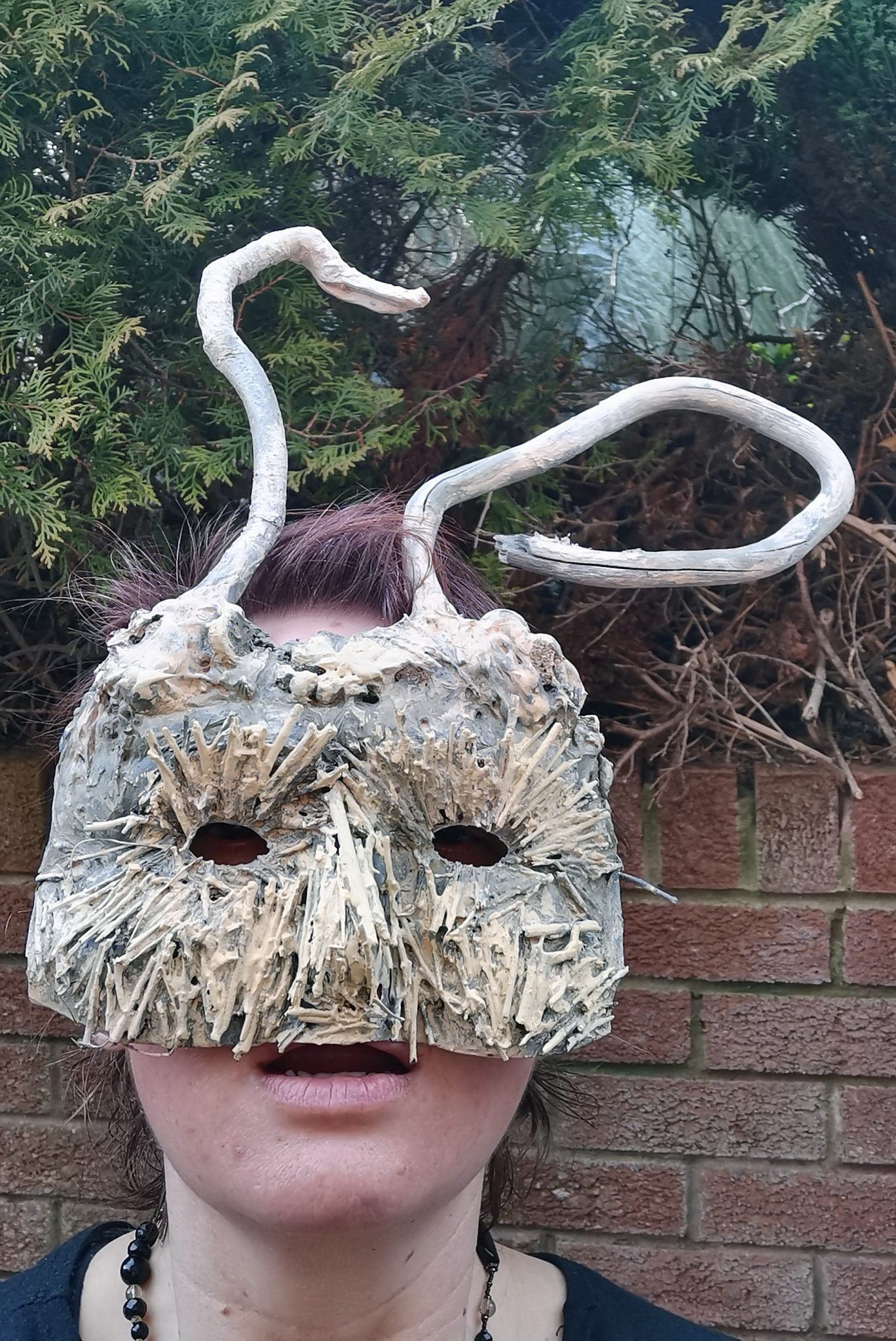 15. Horned Straw Face Forest Spirit, one of the kind mask by Linandara ...